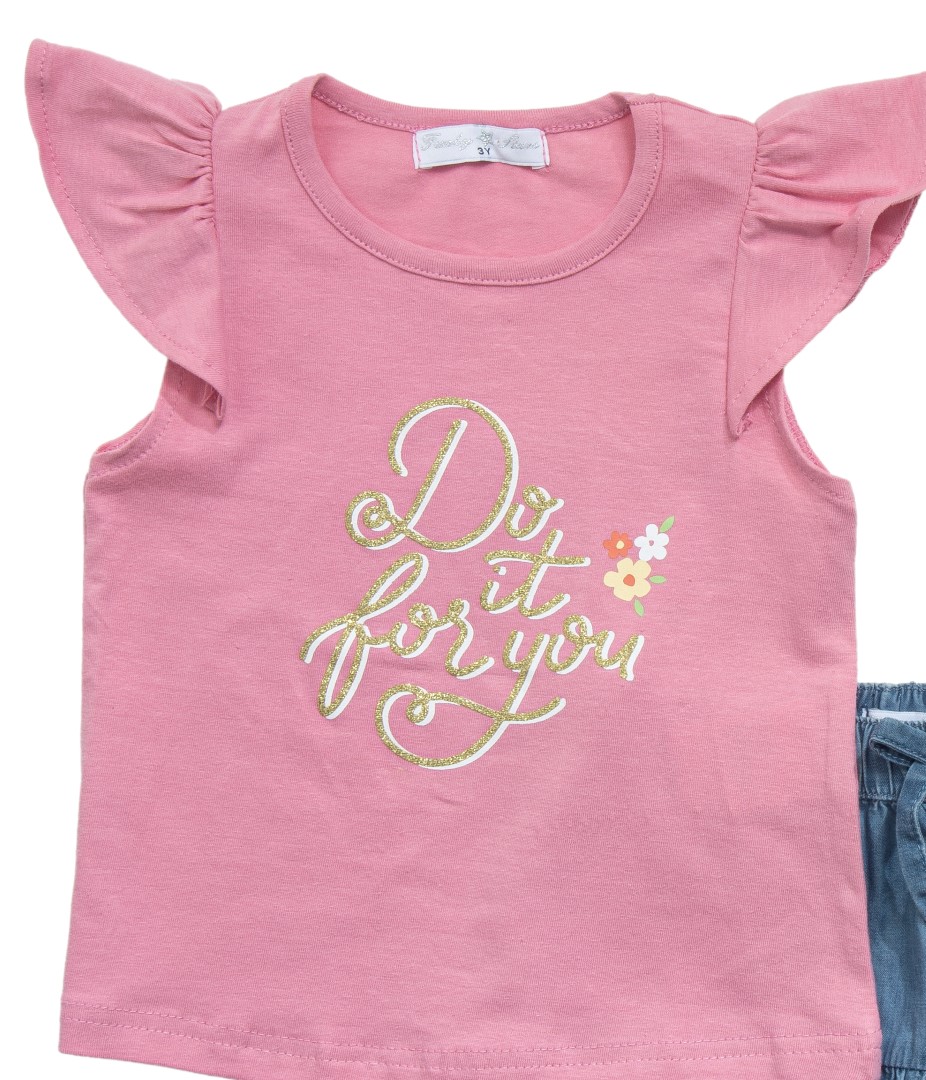 Μπλούζα+φούστα τζιν μαλακό bebe κορίτσι ροζ λεμονάδα/τζιν.