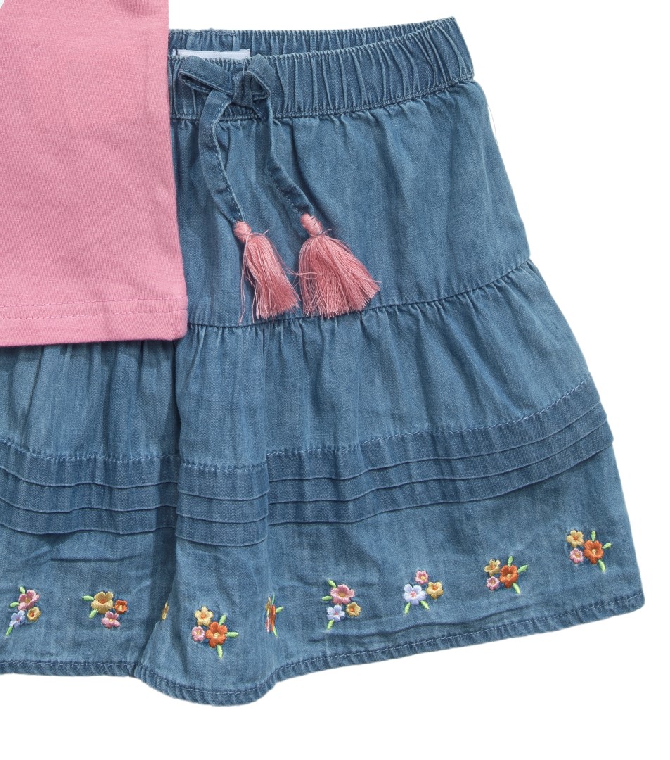 Μπλούζα+φούστα τζιν μαλακό bebe κορίτσι ροζ λεμονάδα/τζιν.